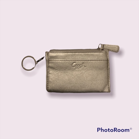 Coach | Bags | Coach Metallic Silver Mini Leather Wallet Wkey Chain ...